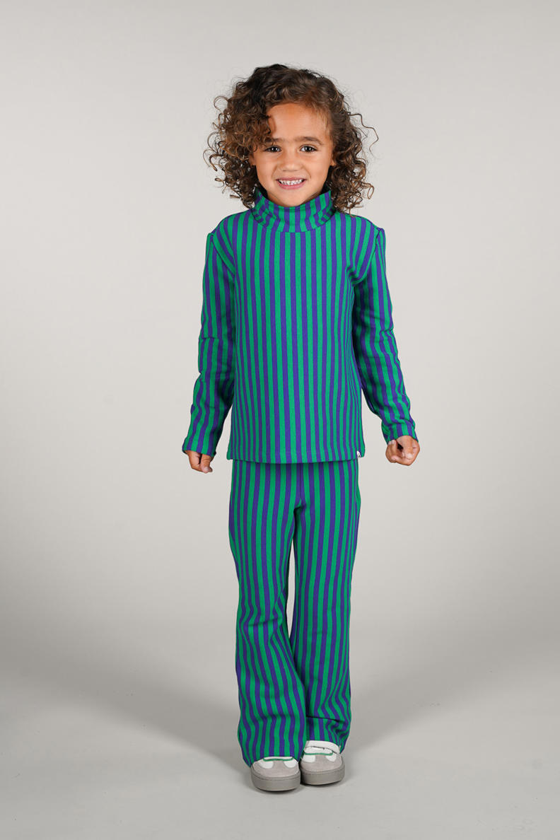 The New Chapter gestreepte high waist flared broek groen/paars ...