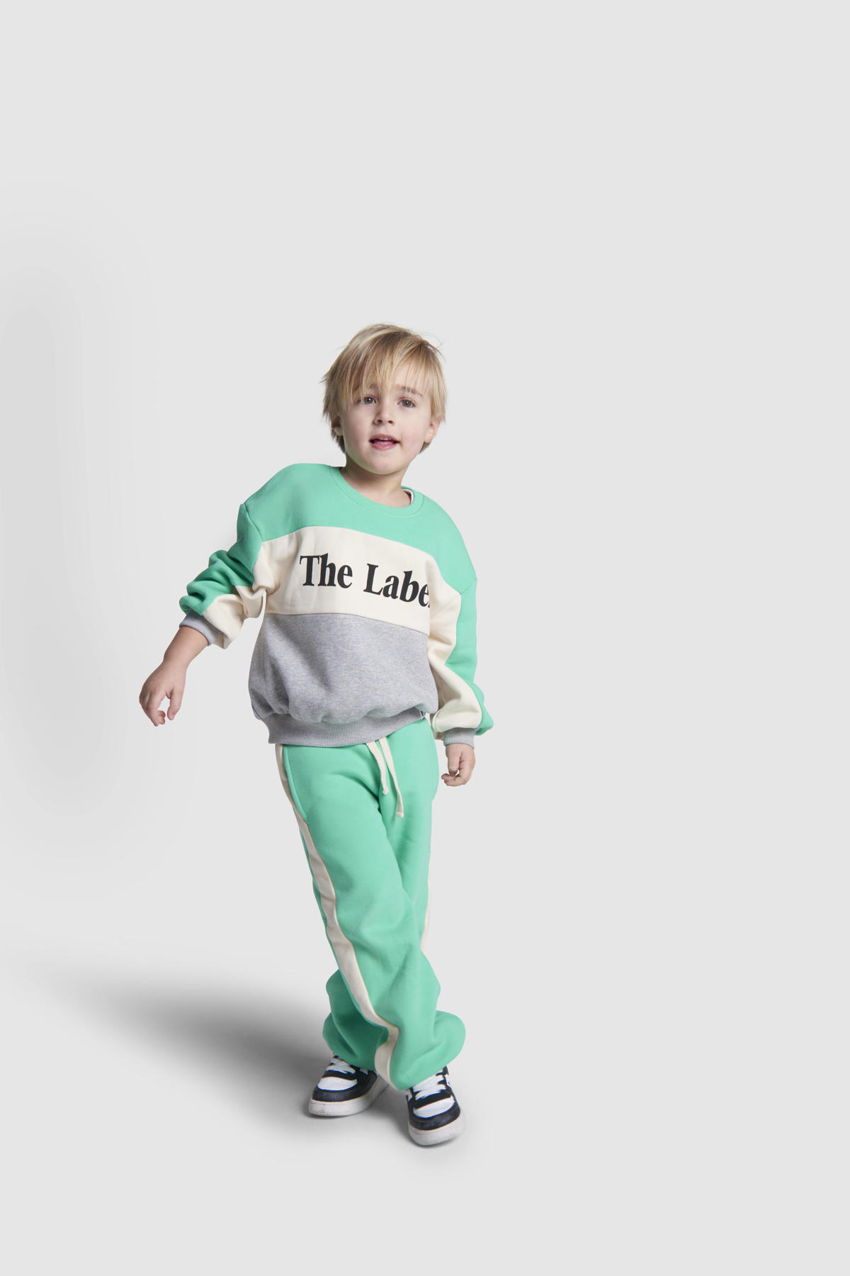Alix Mini sweater mintgroen/wit/grijs | kleertjes.com