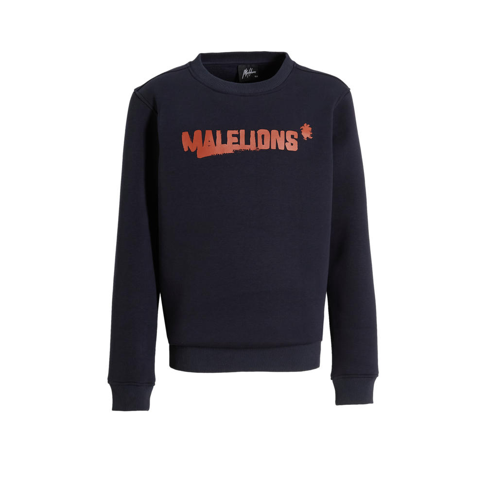 Malelions sweater Inked met printopdruk marine blauw/donkeroranje ...