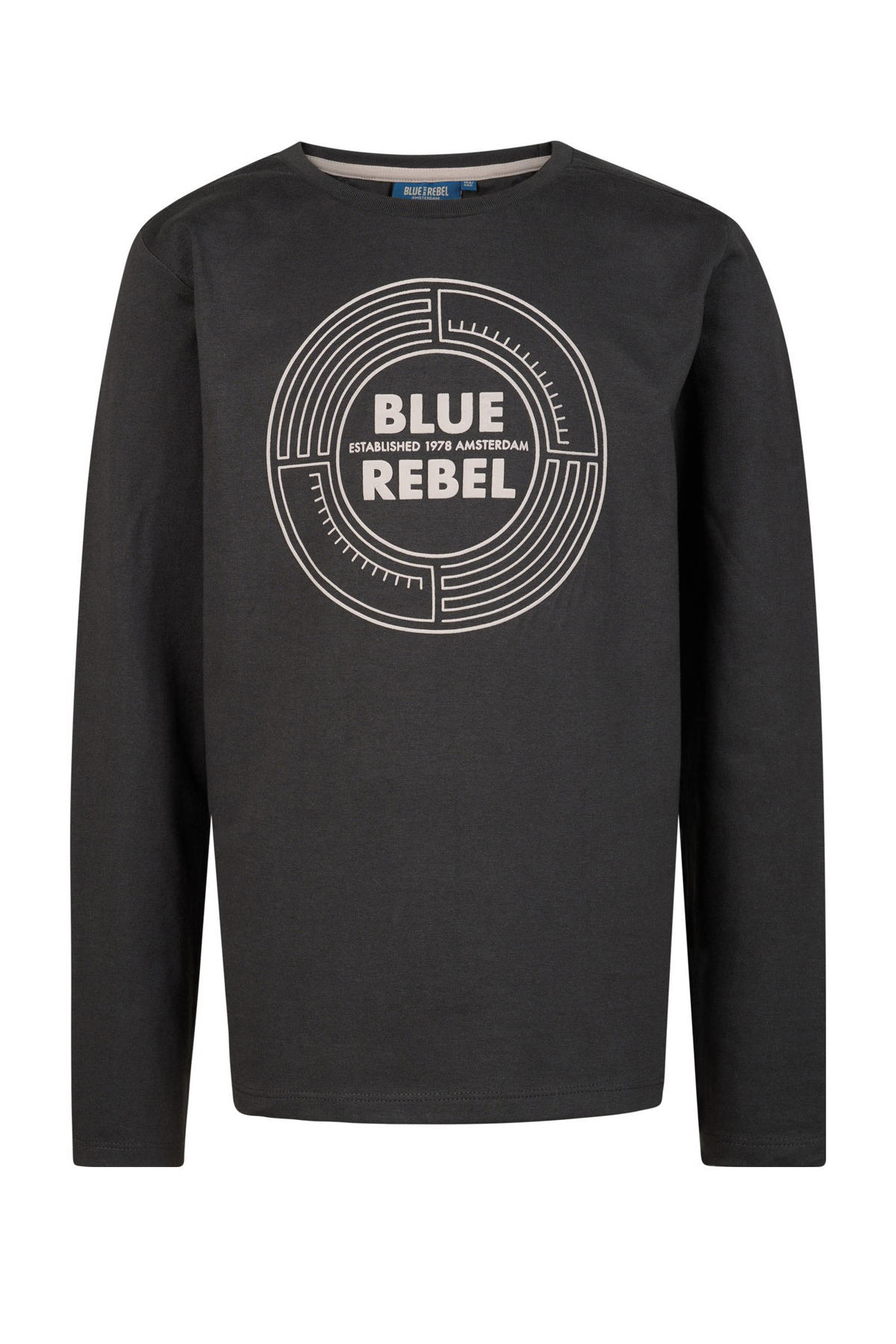 Blue Rebel longsleeve Karsten met printopdruk donkergrijs/ecru ...