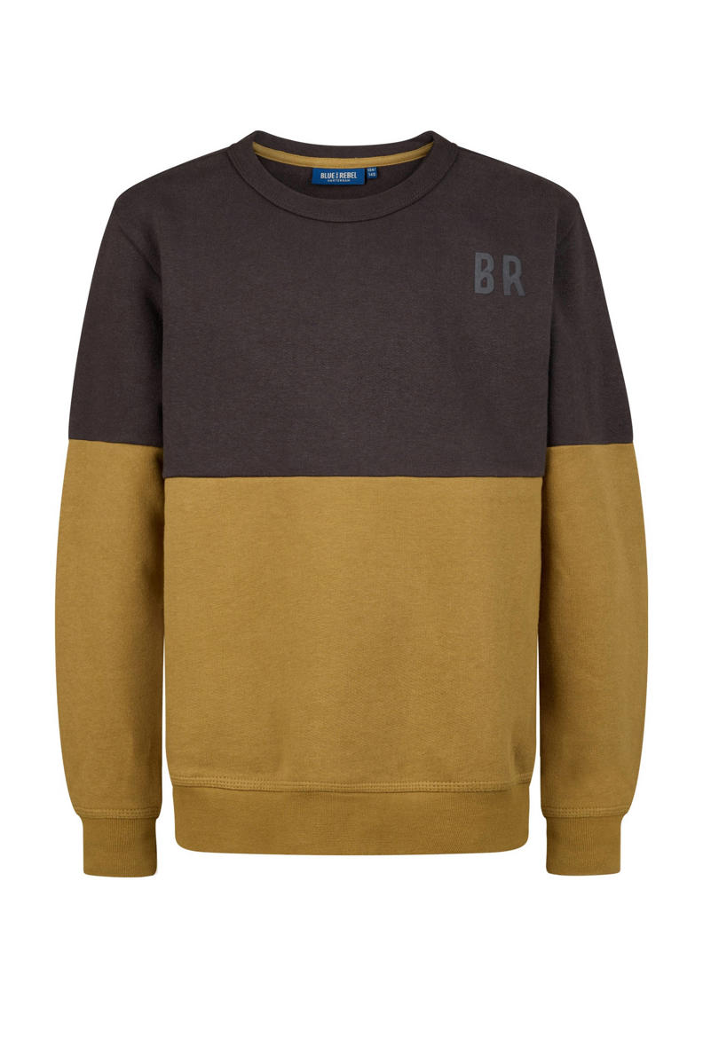Blue Rebel sweater Kick donkergrijs/okergeel | kleertjes.com