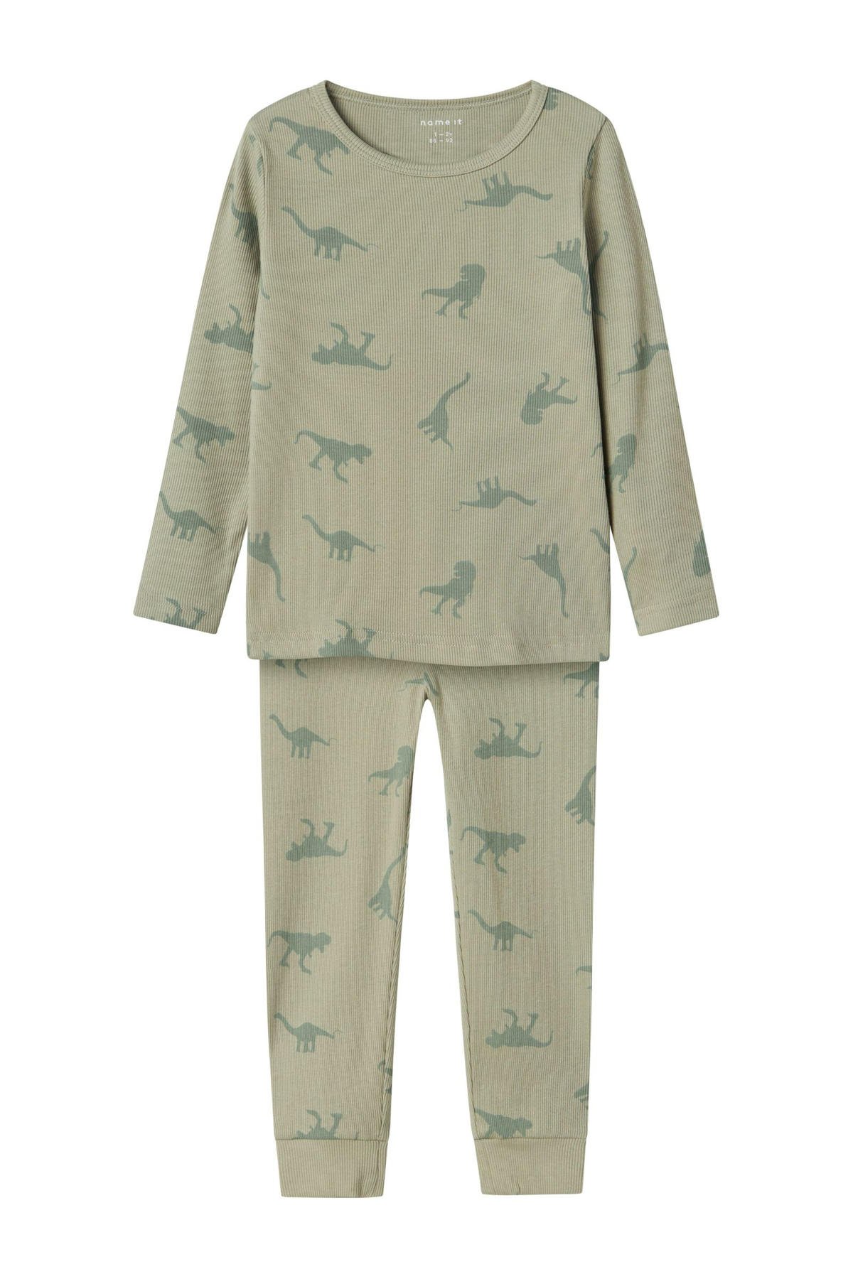 NAME IT MINI pyjama NMMNIGHTSET DINO groen | kleertjes.com