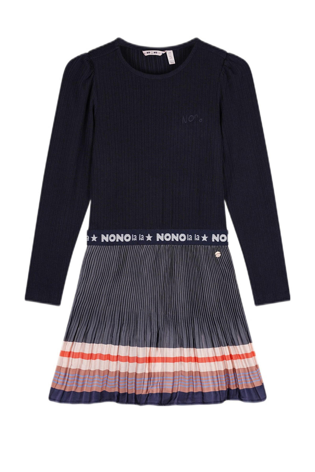 NONO gestreepte jurk Mika donkerblauw/paars/rood | kleertjes.com