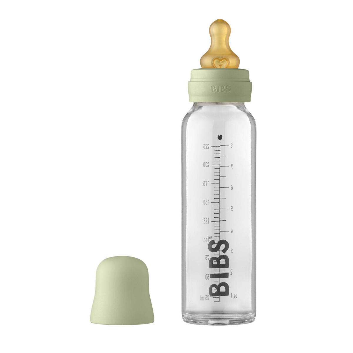 BIBS Glazen babyfles - complete set - Sage - 225 ml | kleertjes.com