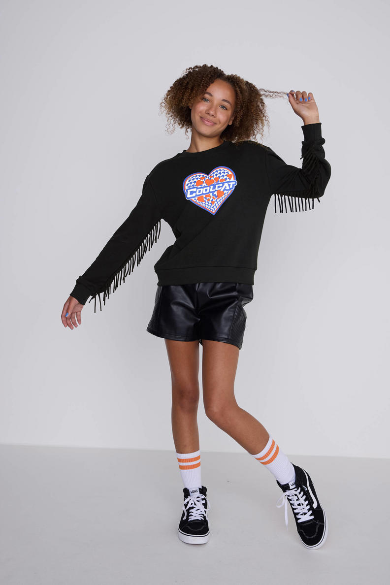 Coolcat Sweater Tori met Franjes en Hart Print | kleertjes.com
