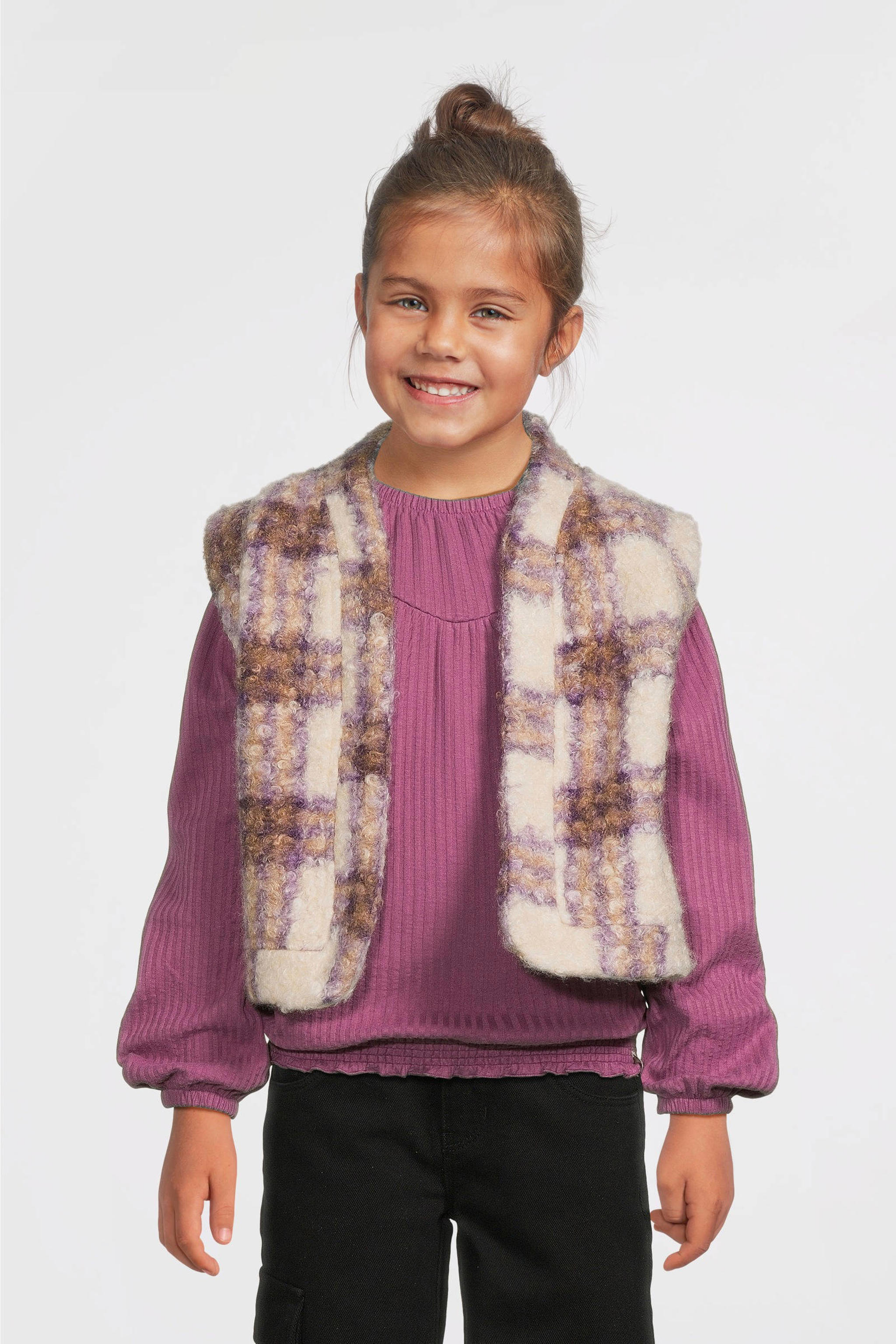 LOOXS little geruit gilet ecru/paars | kleertjes.com