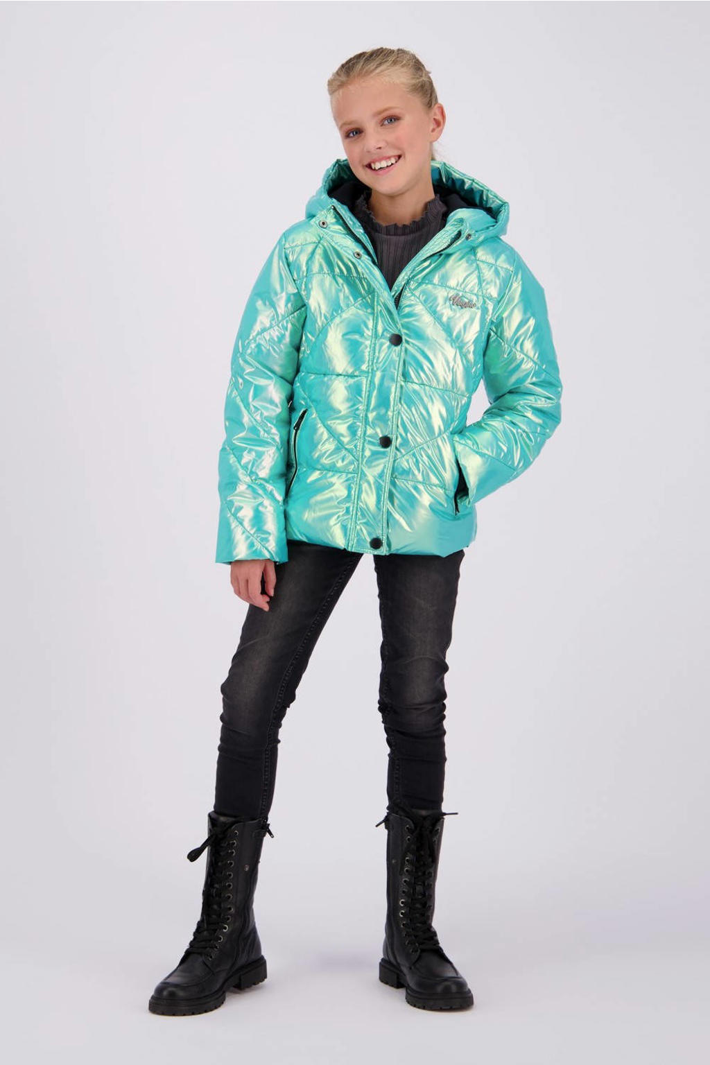 Vingino gewatteerde winterjas Teila turquoise metallic | kleertjes.com