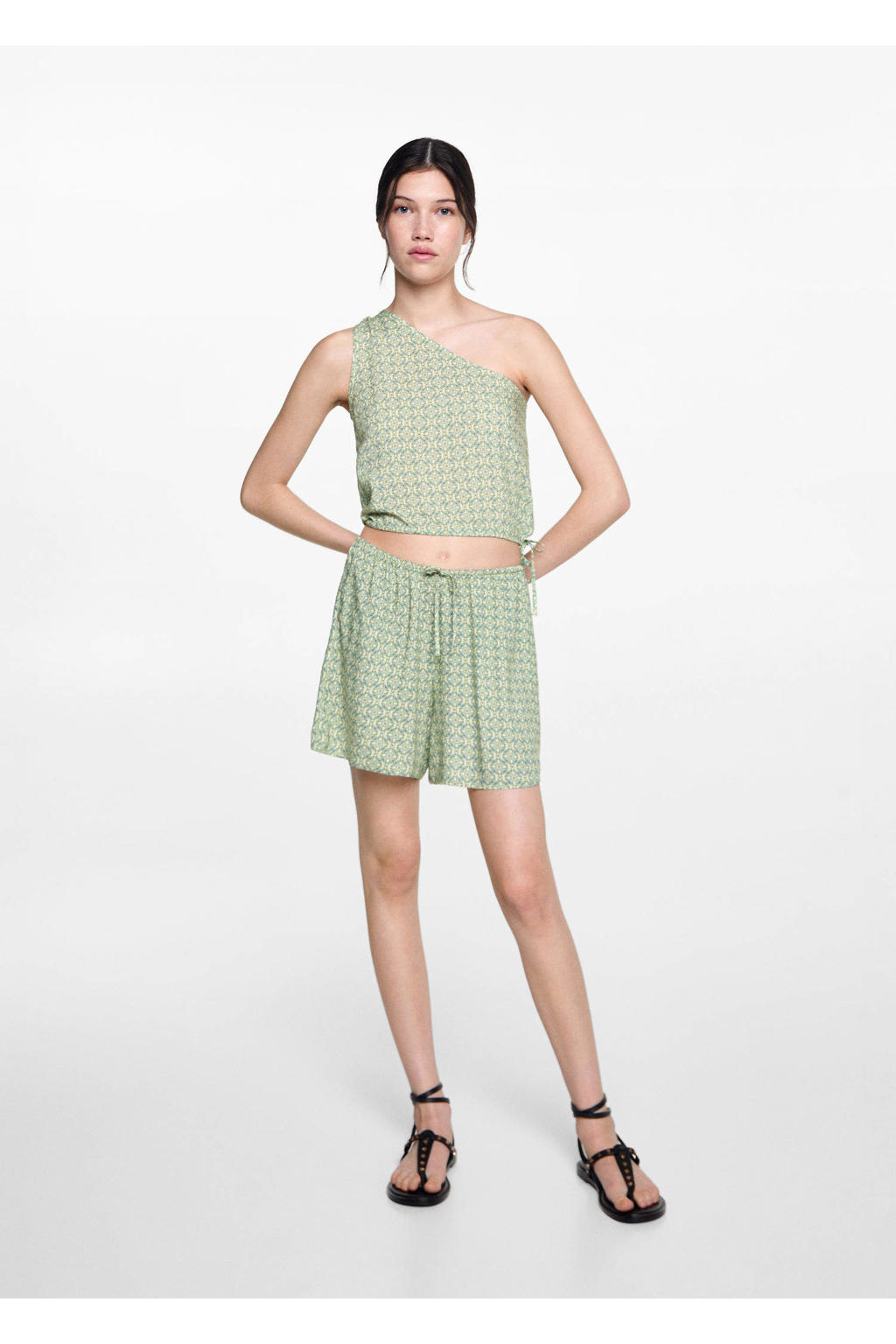 MANGO TEEN casual short met all over print groen | kleertjes.com