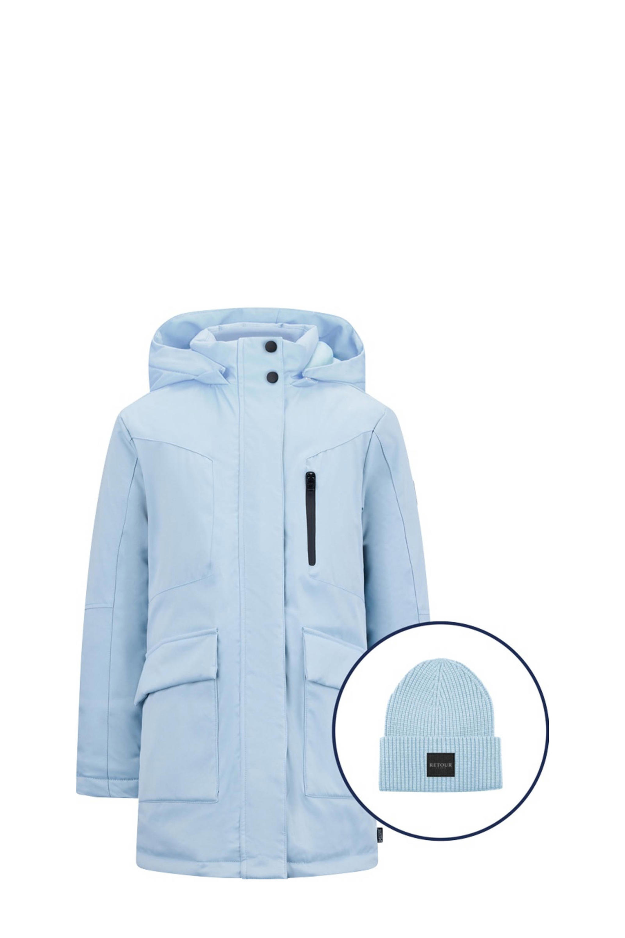 Retour Jeans gewatteerde winterjas Silke pastelblauw | kleertjes.com