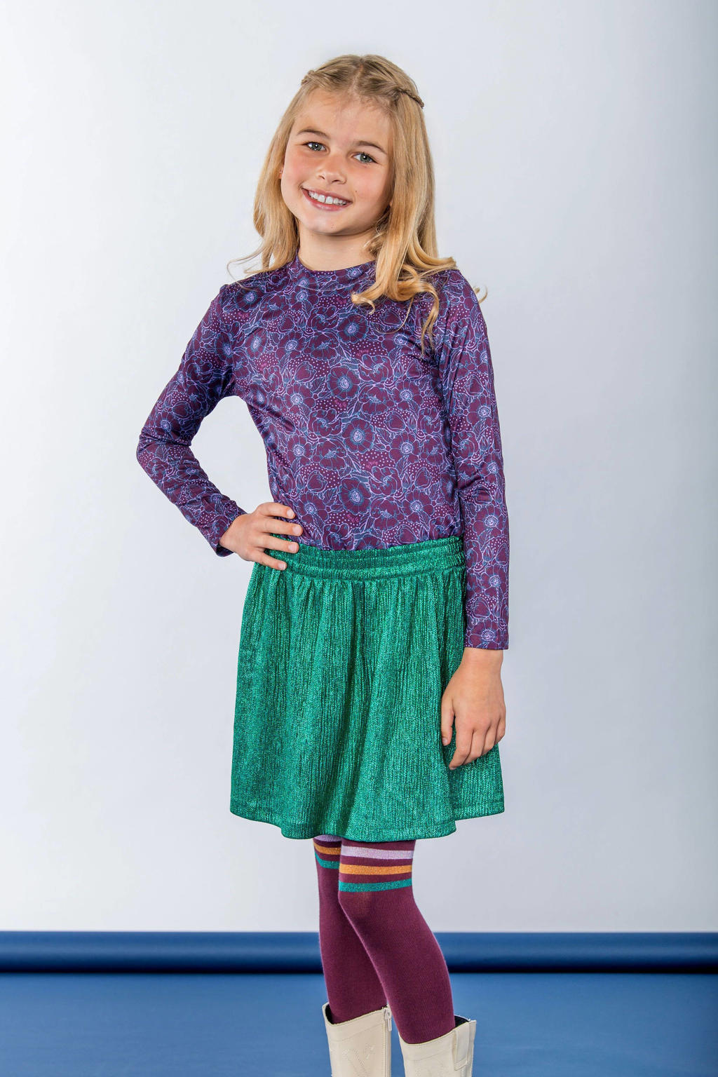 B.Nosy jurk Day met all over print en glitters paars/mintgroen | kleertjes.com