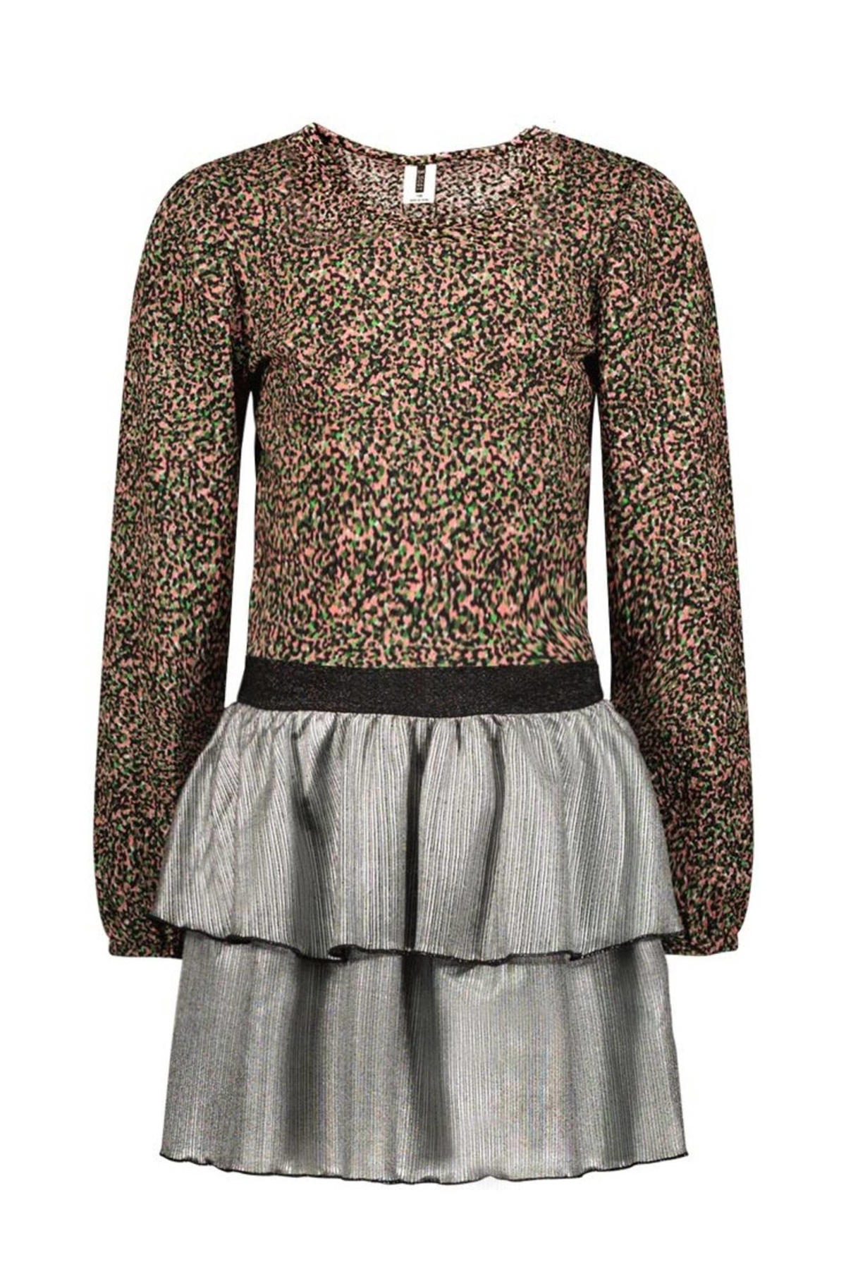 B.Nosy jurk Daisy met all over print zwart/roze/zilver | kleertjes.com