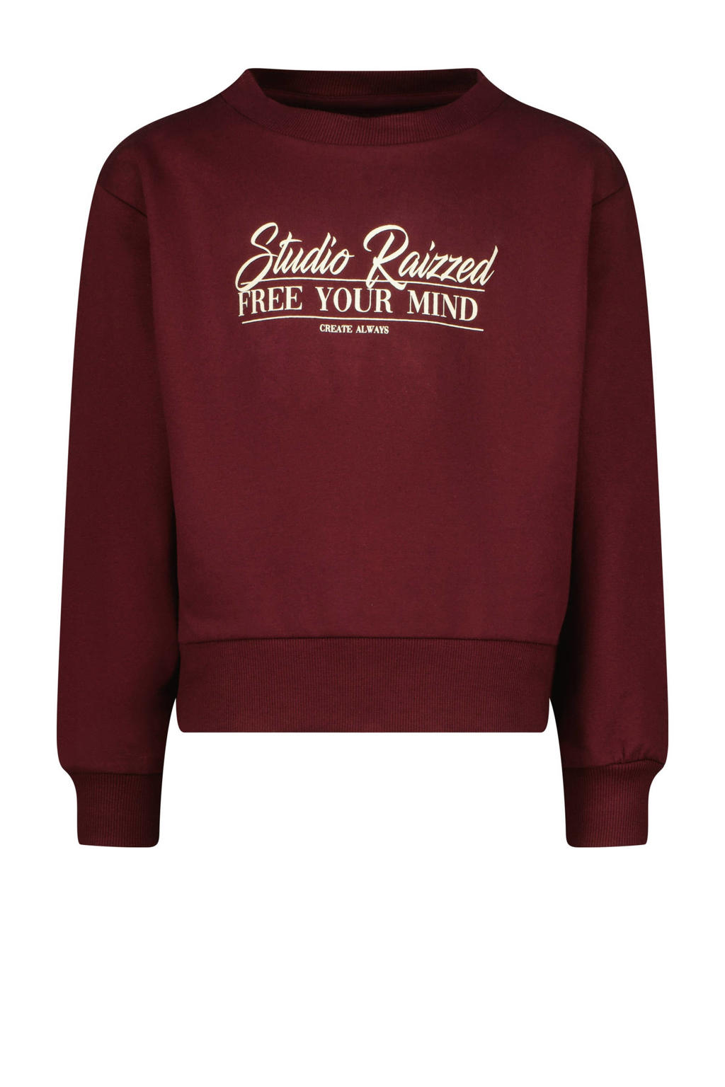 Raizzed sweater Line met tekst donkerrood | kleertjes.com