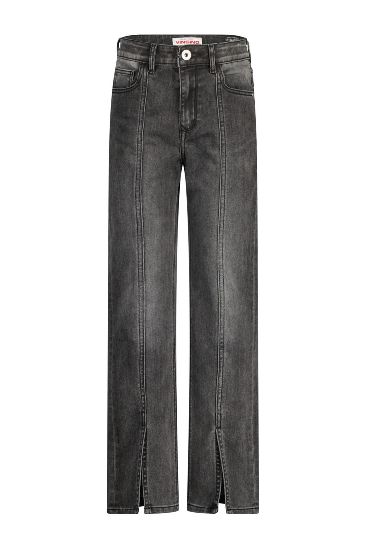 Vingino high waist straight leg jeans Catie Split dark grey vintage ...