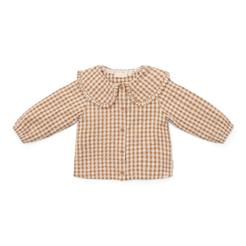 Little Dutch geruite blouse bruin/wit | kleertjes.com