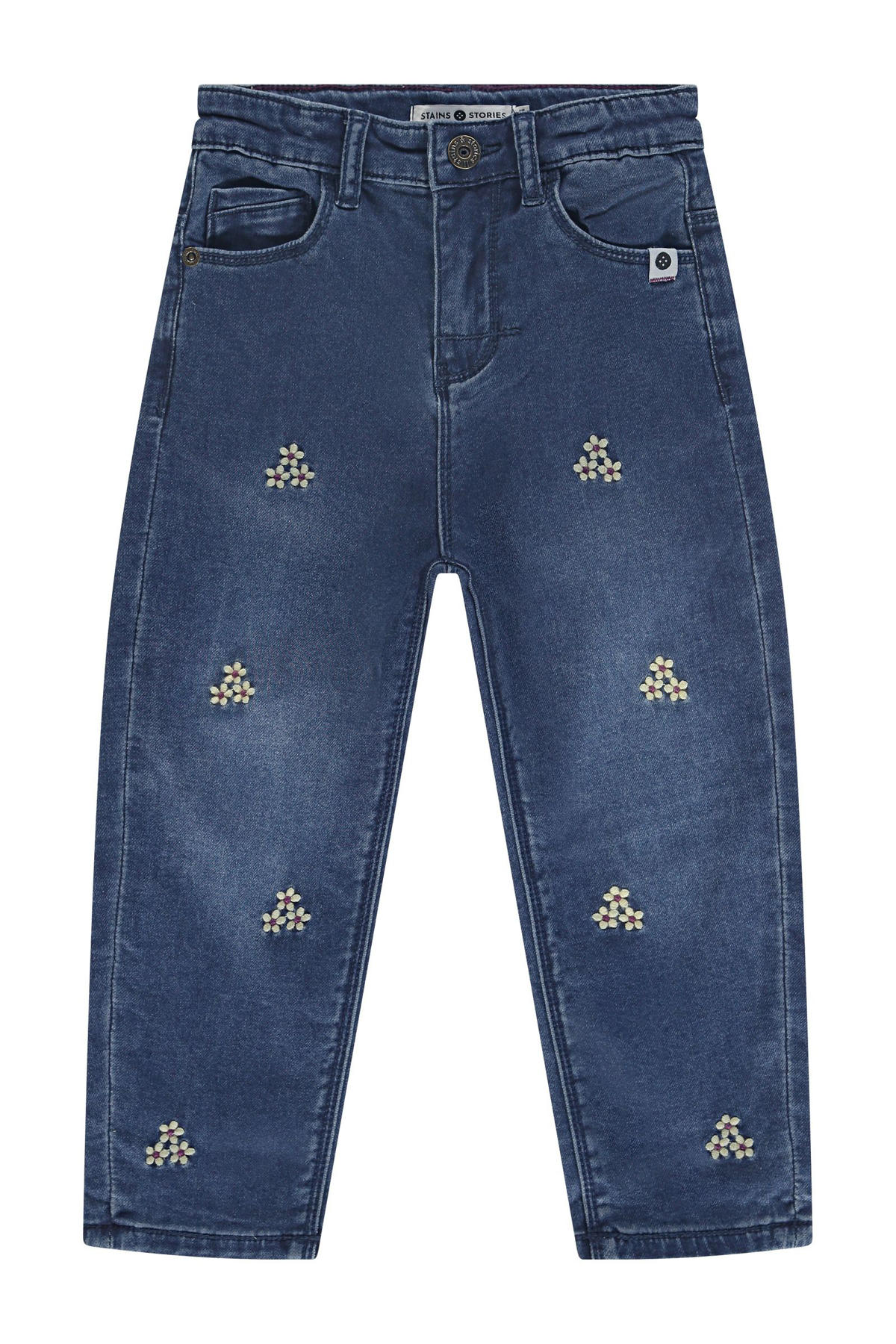 Stains&Stories gebloemde regular fit jeans denim blue | kleertjes.com