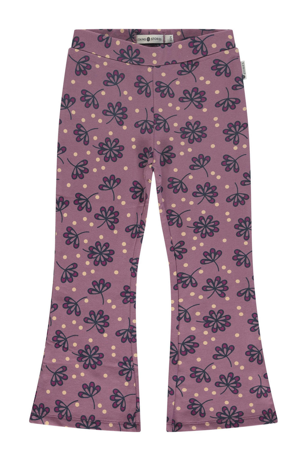 Stains&Stories gebloemde flared broek oudroze/blauw | kleertjes.com
