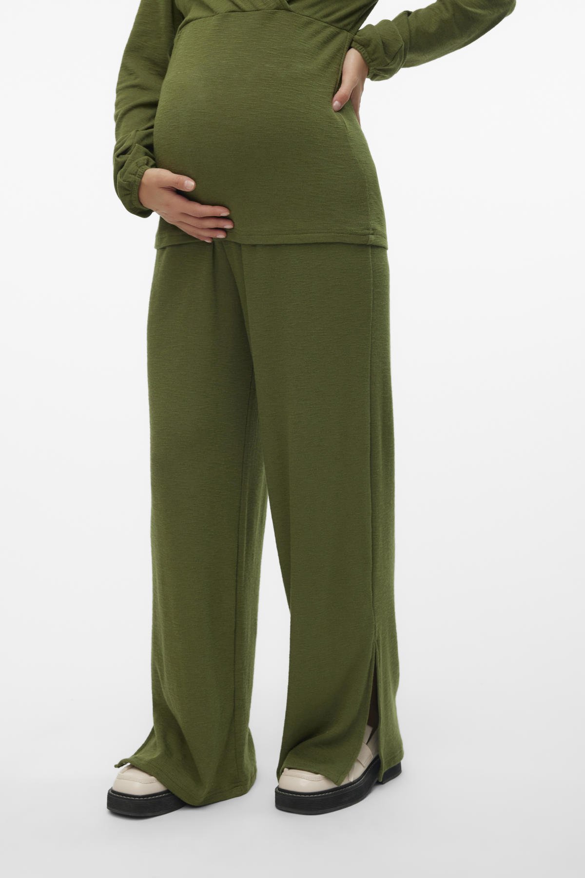 MAMALICIOUS wide leg zwangerschapspantalon MLFREDERIKKE donkergroen ...
