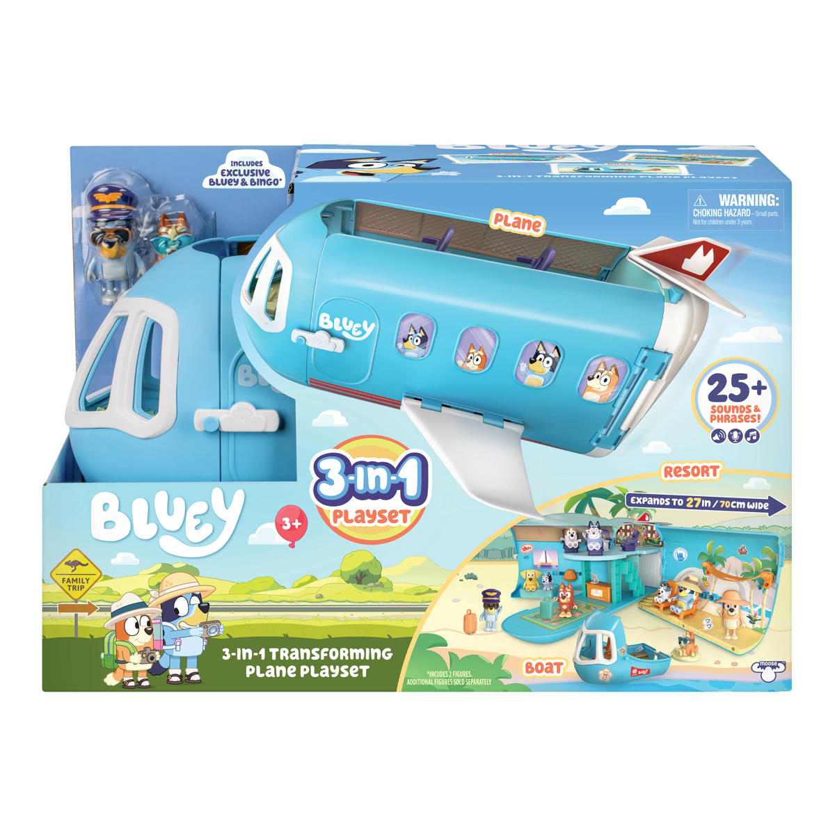 Moose Toys Bluey - 3-in-1 Transformerend Vliegtuig Speelset - met 25 ...