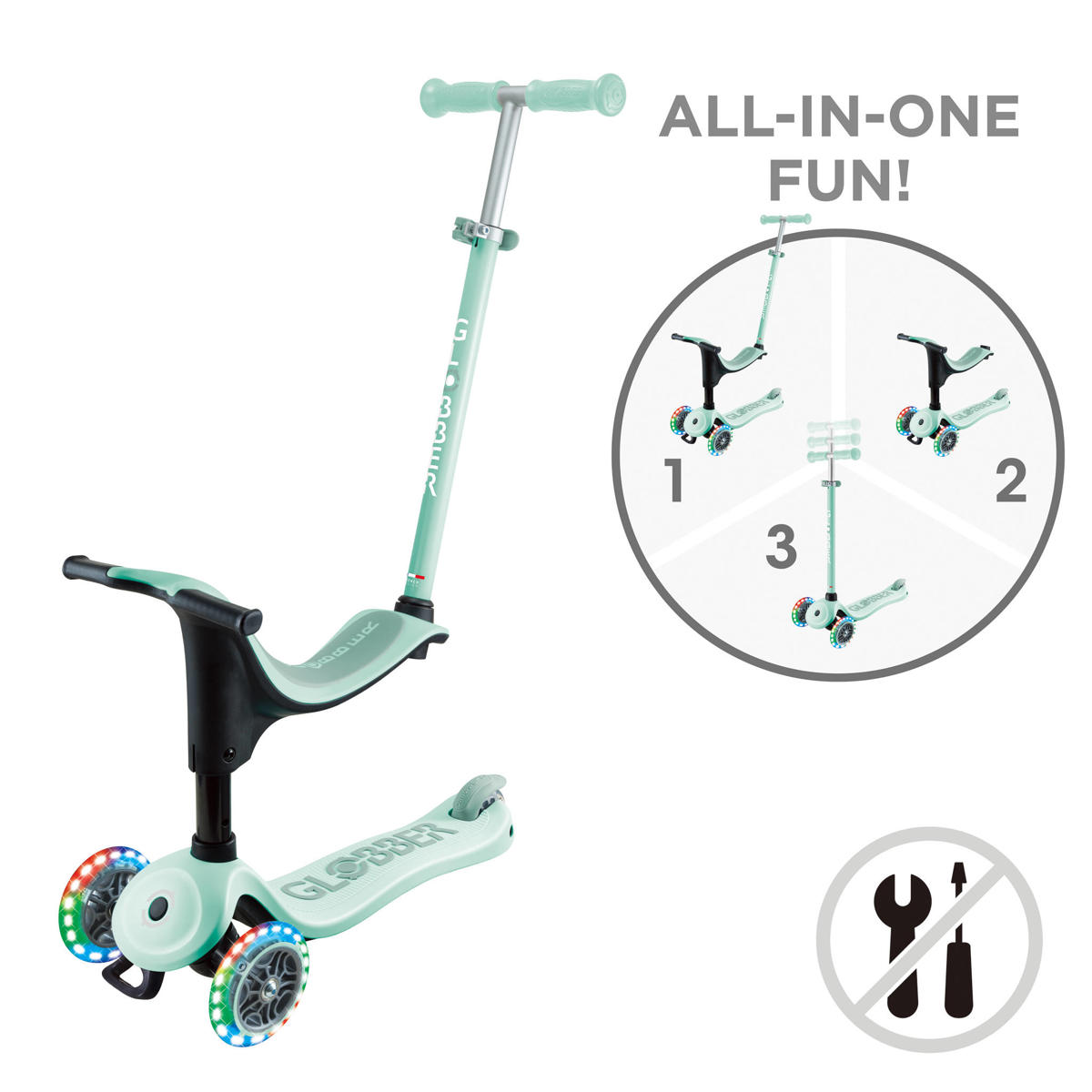 Globber step Go Up Sporty Lights Mint | kleertjes.com
