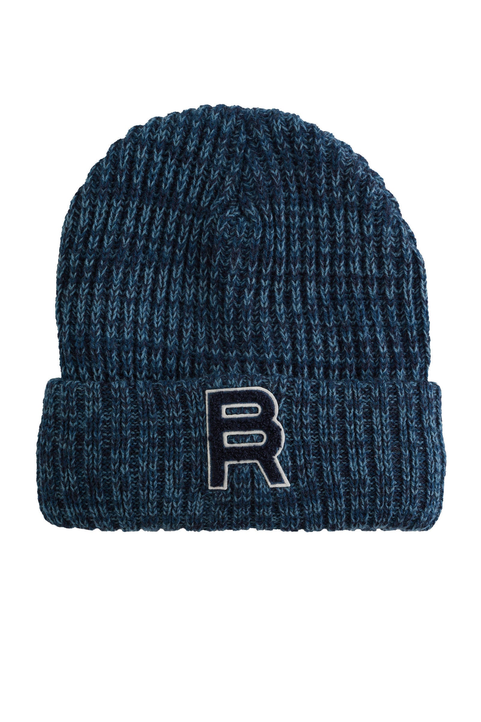 grofgebreide jongens muts met patches donkerblauw/blauw | kleertjes.com