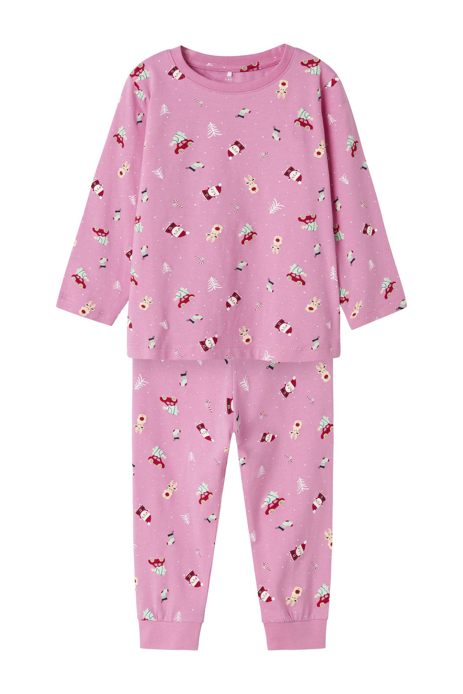 NAME IT MINI pyjama NMNVISMAS met all over print roze | kleertjes.com