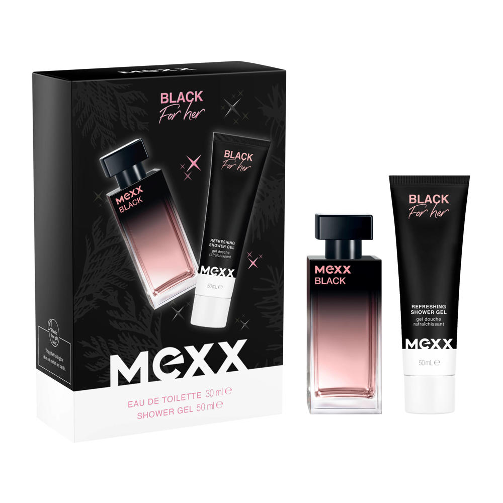 Mexx Black for Her geschenkset - eau de toilette 30 ml + douchegel 50 ml | kleertjes.com