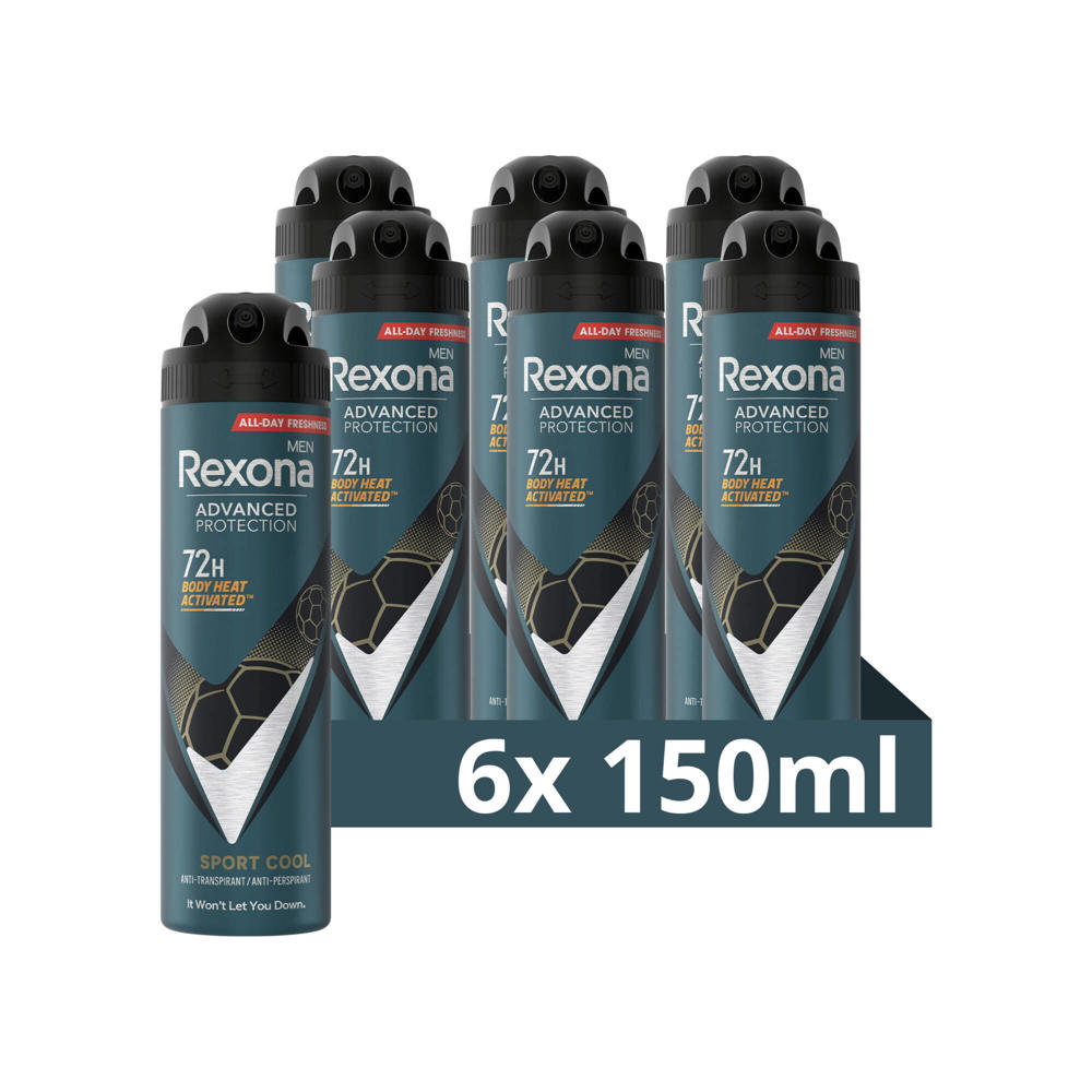 Rexona Men Advanced Protection Sport Cool anti-transpirant deodorant spray - 6 x 150 ml ...
