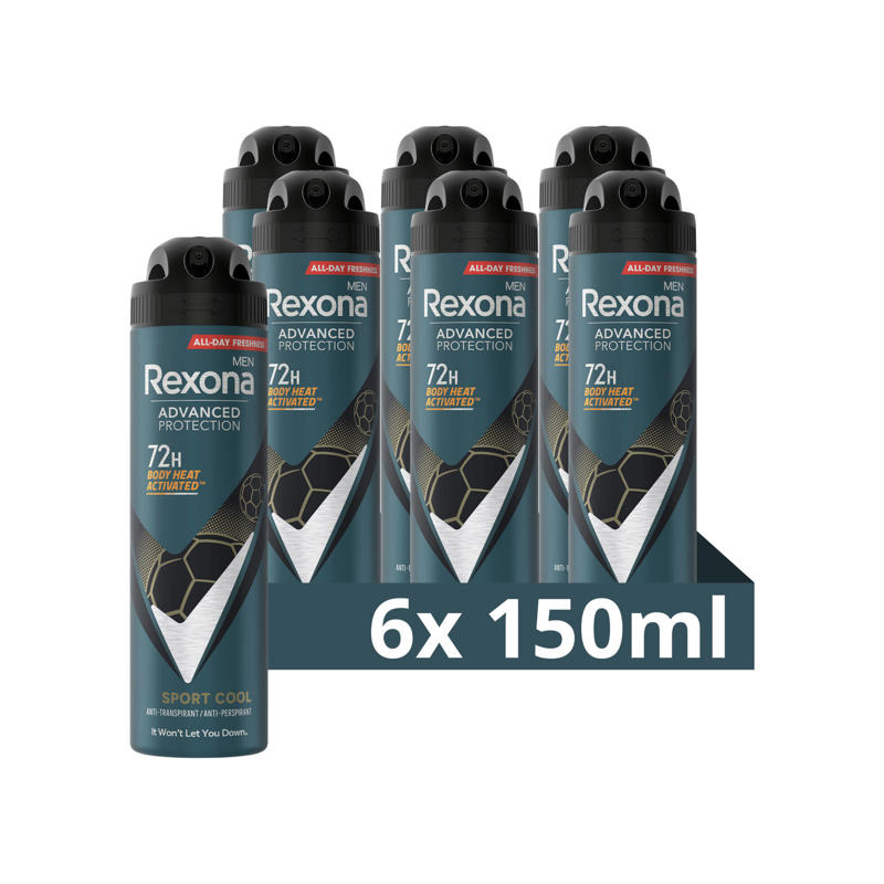 Rexona Men Advanced Protection Sport Cool anti-transpirant deodorant spray - 6 x 150 ml ...