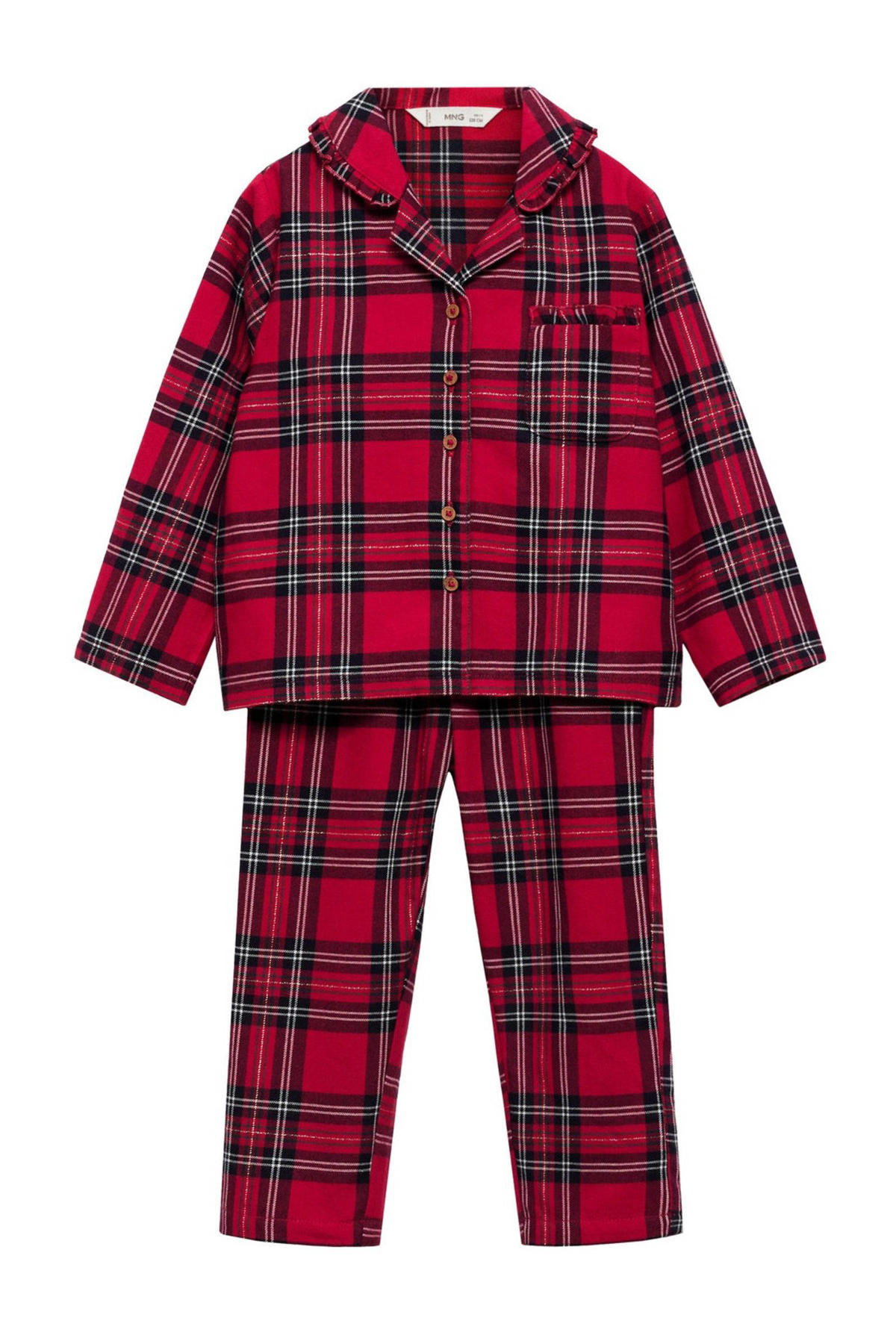 Mango Kids geruite pyjama rood/zwart/wit | kleertjes.com