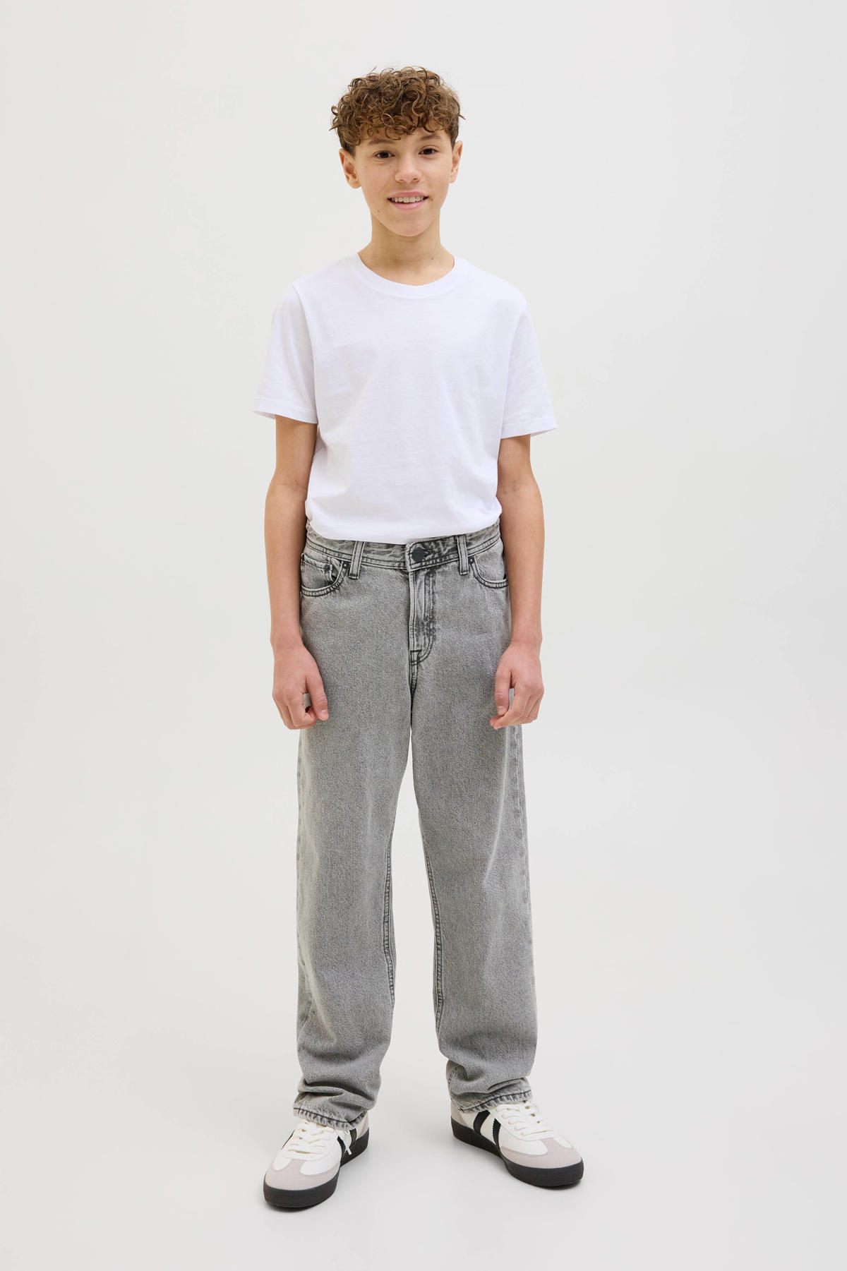 JACK & JONES JUNIOR high waist relaxed fit jeans grey denim | kleertjes.com