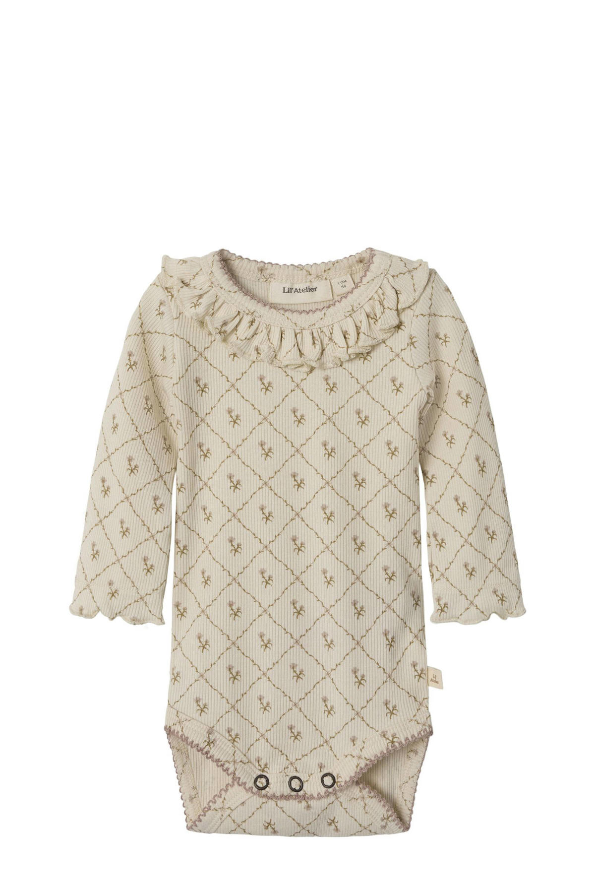 LIL' ATELIER BABY romper NBFGAGO met ruches beige | kleertjes.com