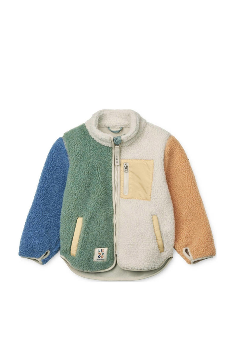 Liewood teddy tussenjas Nolan ecru/groen/blauw | kleertjes.com