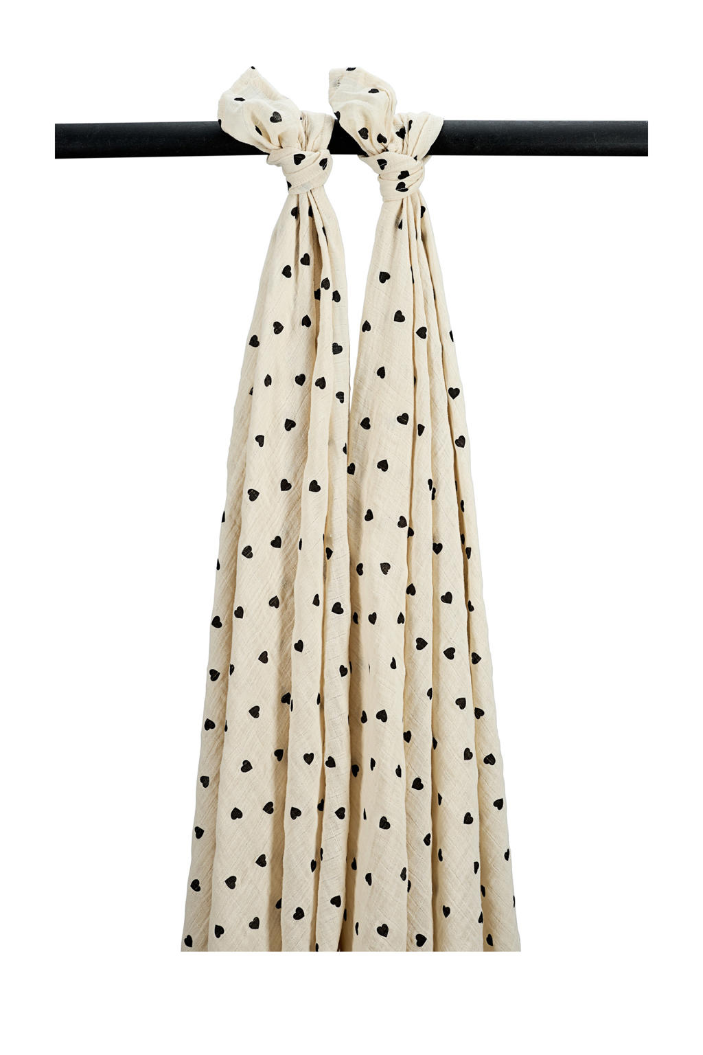 Meyco pre-washed hydrofiele swaddle Sweet Heart - set van 2 soft sand/black | kleertjes.com