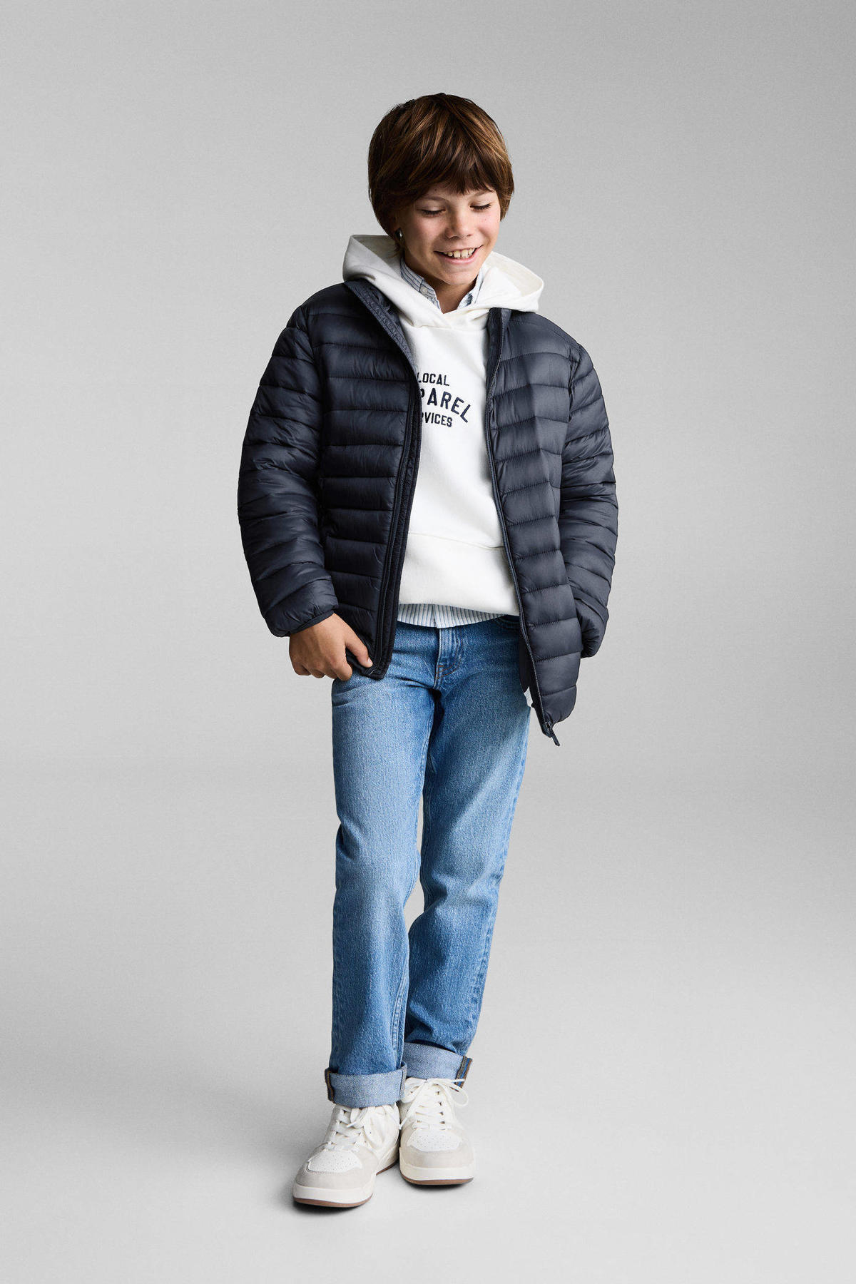 Mango Kids gewatteerde jas marineblauw | kleertjes.com