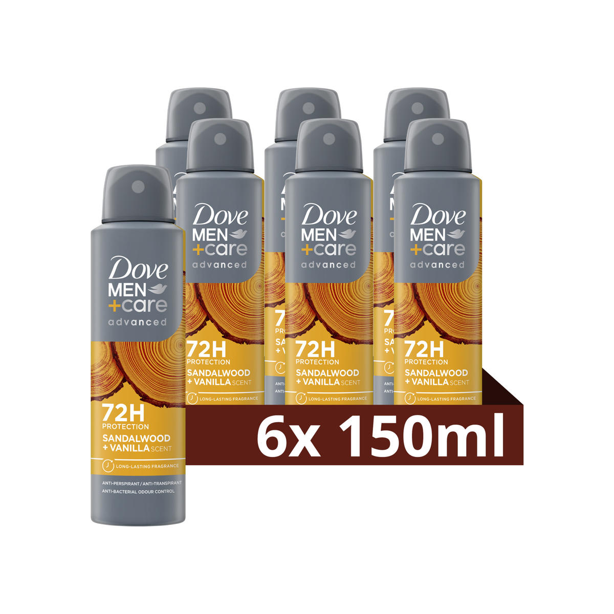 Dove Men+Care Advanced Sandalwood + Vanilla anti-transpirant deodorant spray - 6 x 150 ml ...