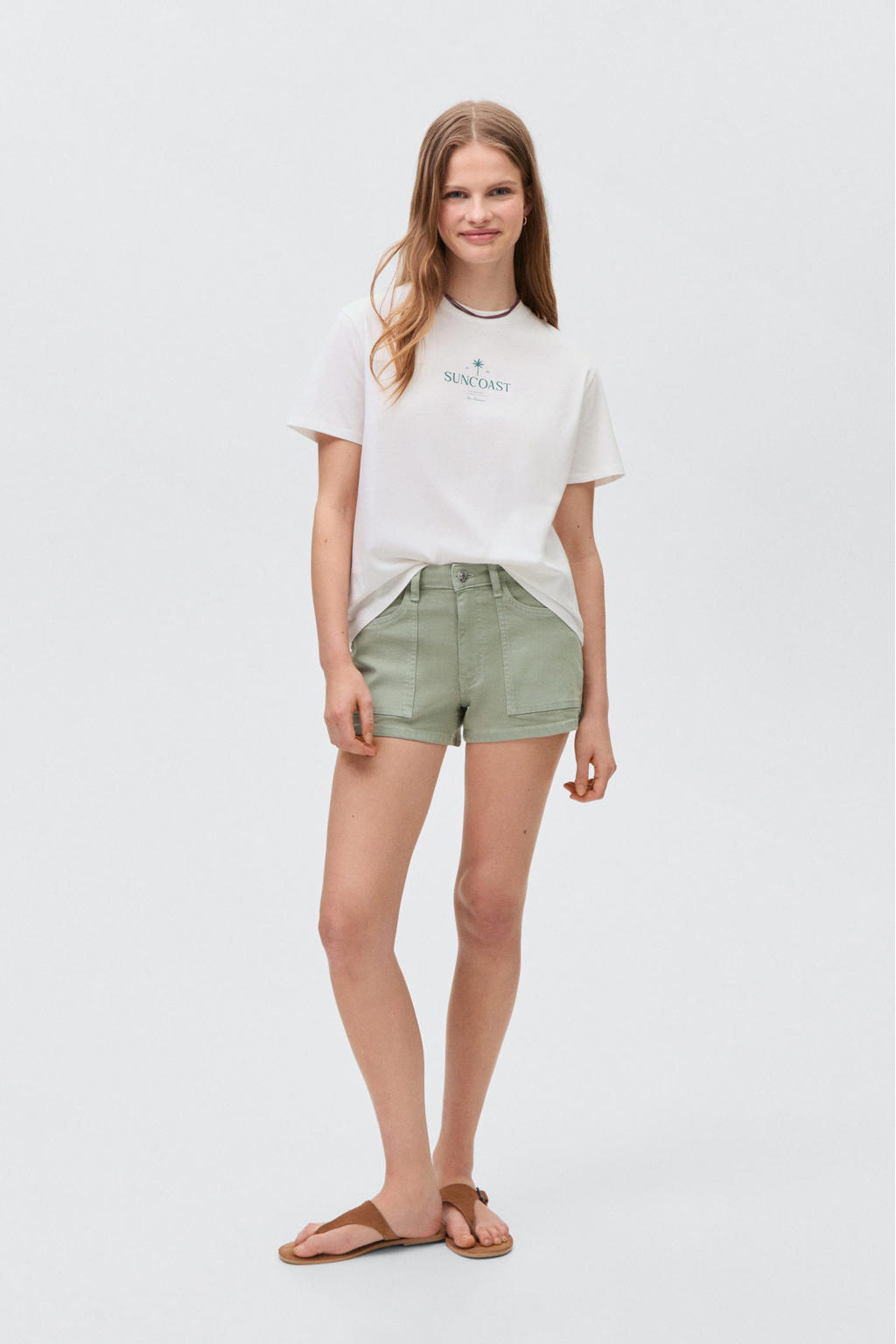 MANGO TEEN denim denim short groen | kleertjes.com