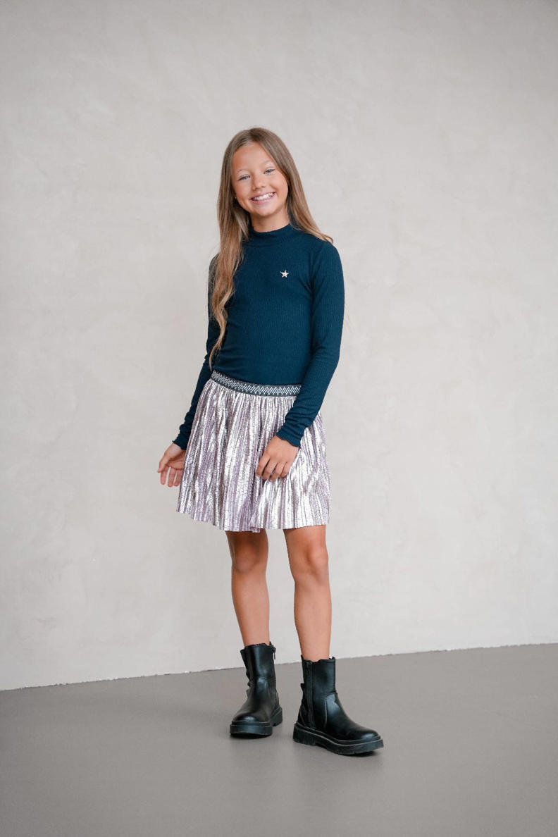 Like Flo midi jurk rib gebreid donkerblauw | kleertjes.com