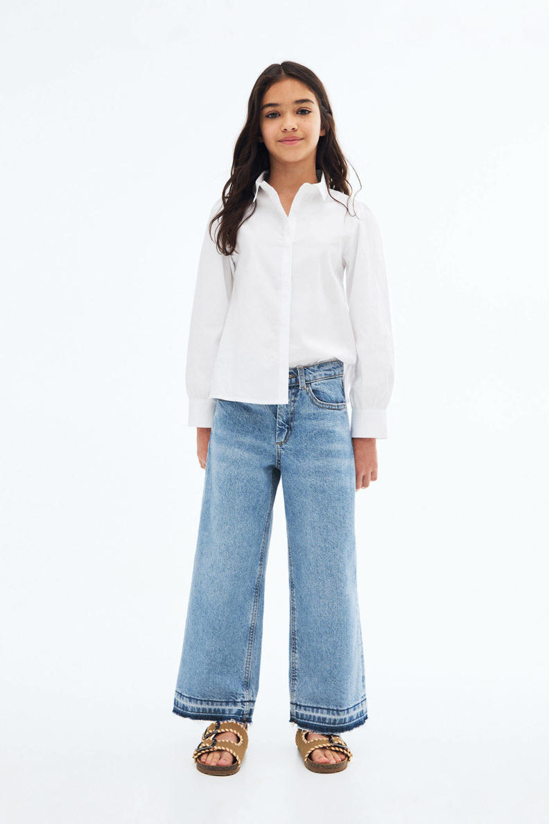 Mango Kids wide leg jeans medium blue denim | kleertjes.com