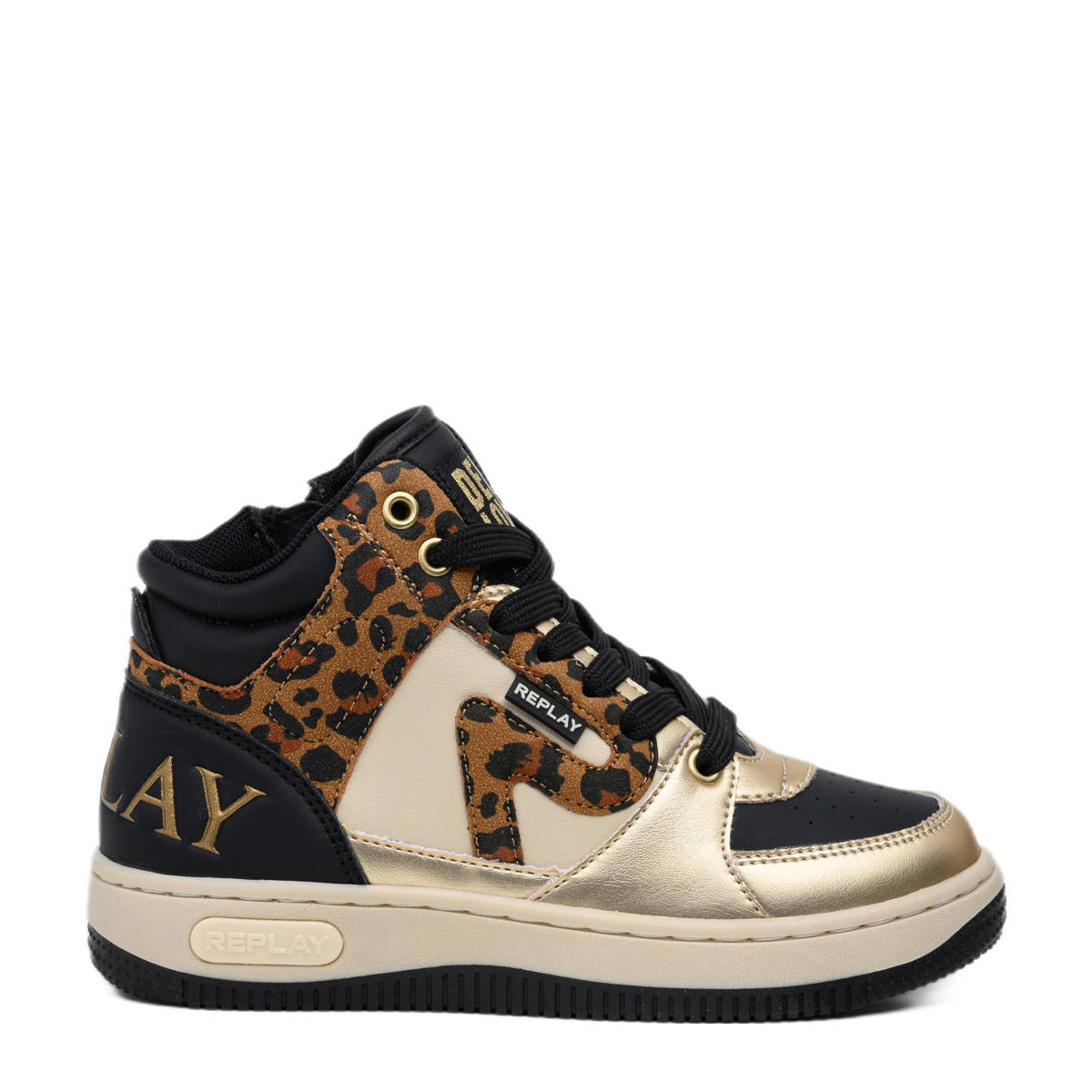 REPLAY Epic JR 20 sneakers zwart/panter/goud | kleertjes.com