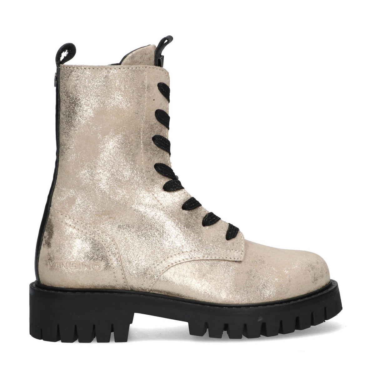 Vingino Muraina Messina suède veterboots met glitters goud | kleertjes.com