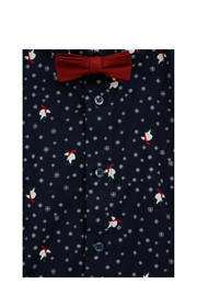 WE Fashion kerst overhemd met all over print donkerblauw/wit ...