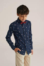WE Fashion kerst overhemd met all over print donkerblauw/wit ...