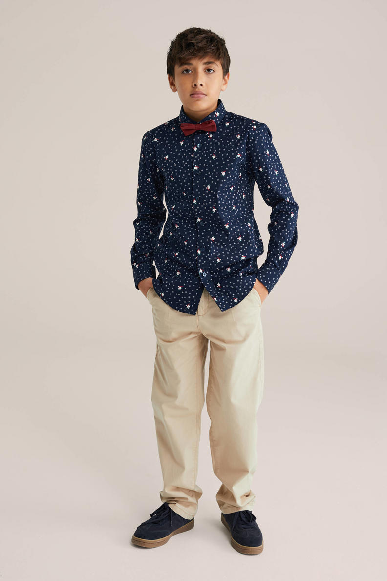 WE Fashion kerst overhemd met all over print donkerblauw/wit ...