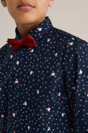 WE Fashion kerst overhemd met all over print donkerblauw/wit ...