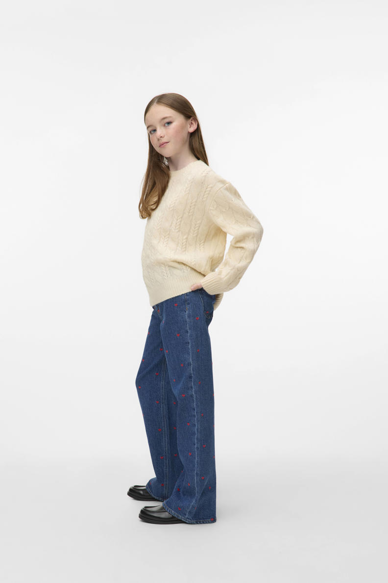 VERO MODA GIRL high waist wide leg jeans medium blue denim | kleertjes.com