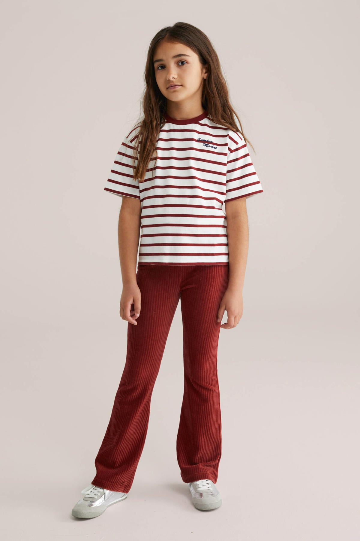 fluwelen flared broek donkerrood | kleertjes.com
