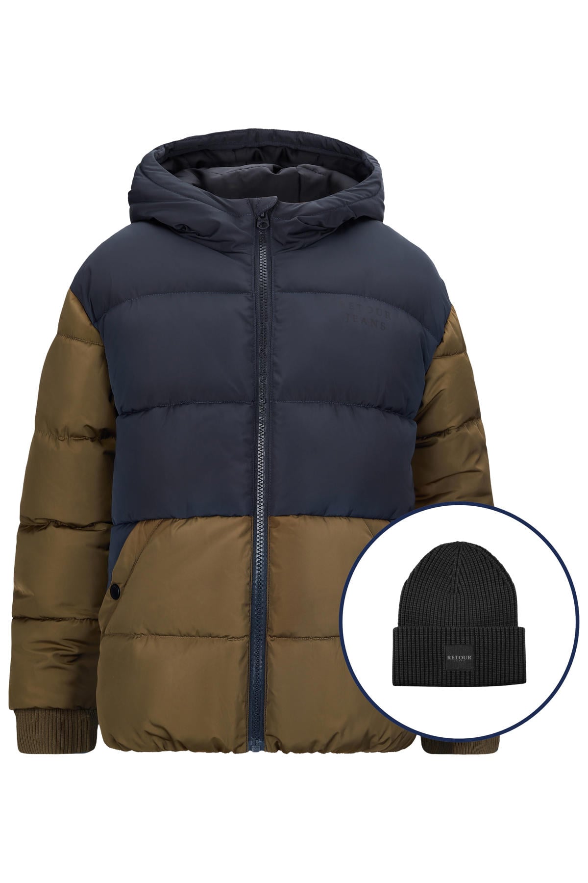 Retour Jeans gewatteerde jas zwart + muts | kleertjes.com