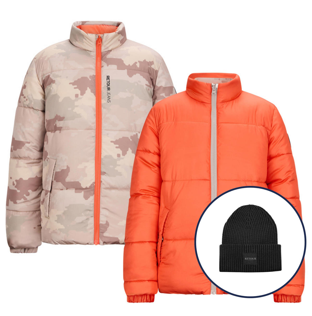 Retour Jeans reversible jas beige/oranje + muts | kleertjes.com