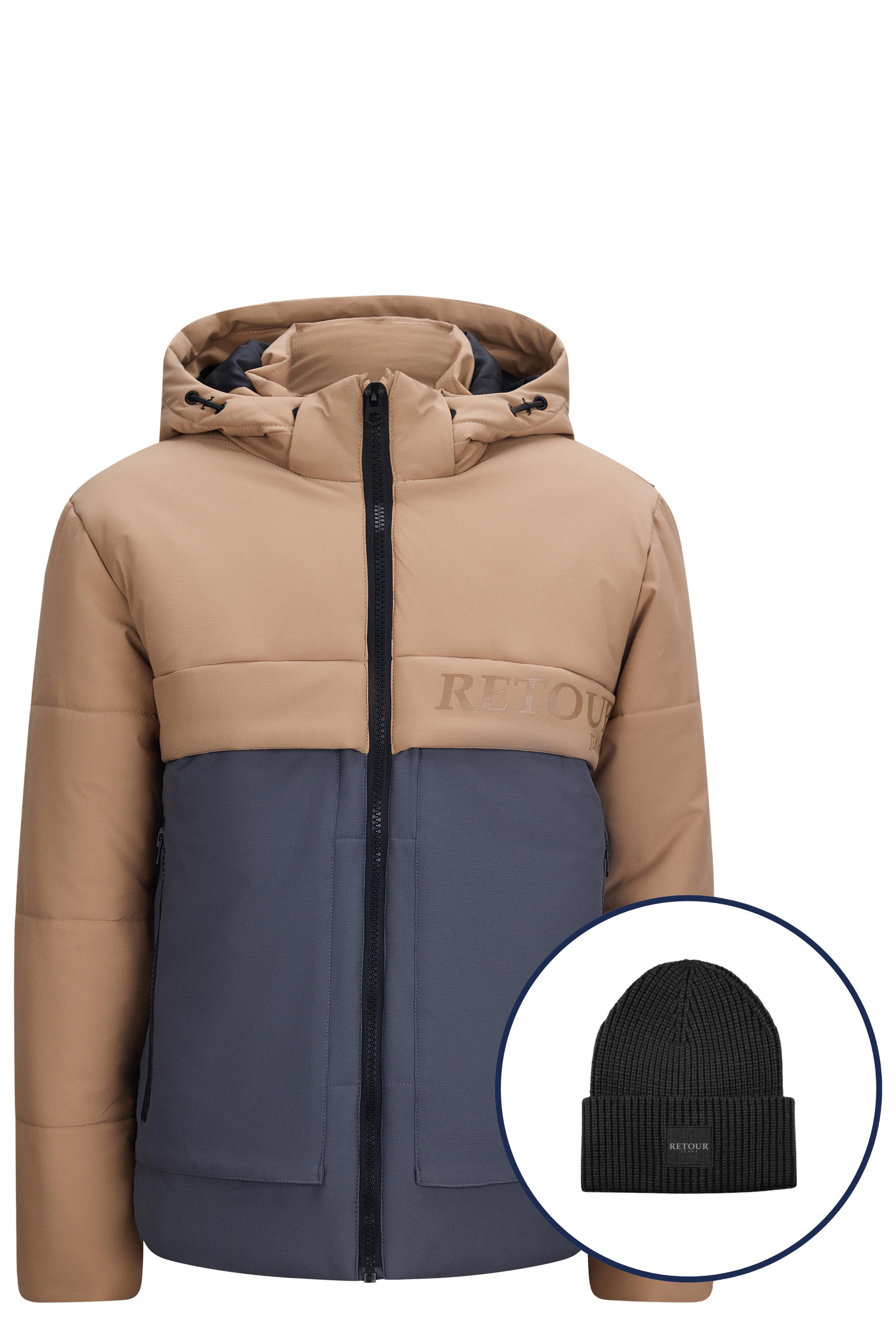 Retour Jeans gewatteerde jas beige + muts | kleertjes.com