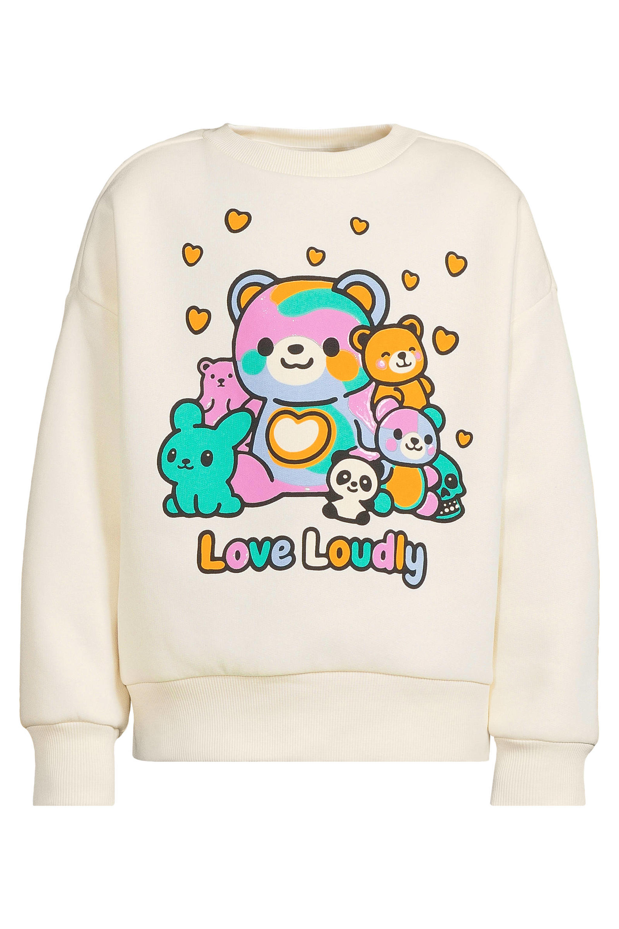 Coolcat oversized fleece sweater met printopdruk Rosa crème | kleertjes.com